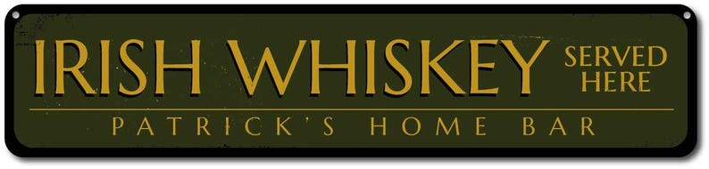 Irish Whiskey Served Here Sign, Personalized Home Bar Name Sign, Custom ...