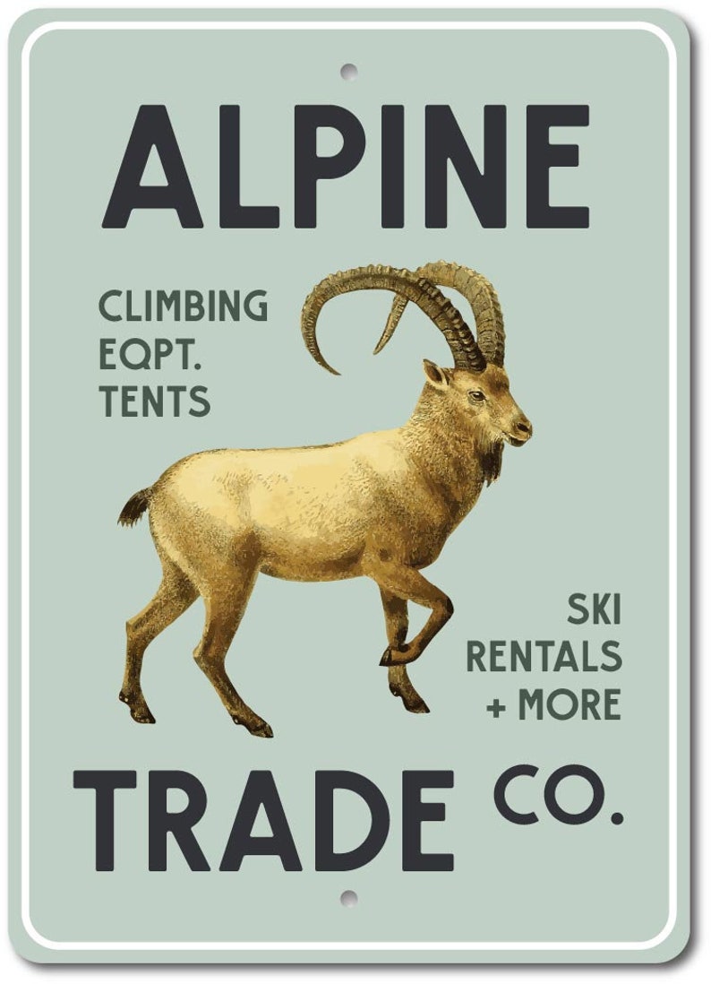 Alpine Trade Co Sign Mountain Goat Sign Animal Lodge Sign | Etsy