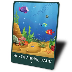 North Shore Oahu Sign, Custom Beach Sign, Marine Life, Beach Decor ...