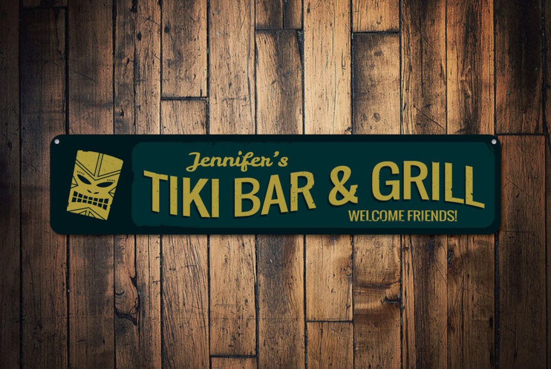 Welcome Tiki Bar & Grill Sign, Personalized Bartender Bar Owner Name ...