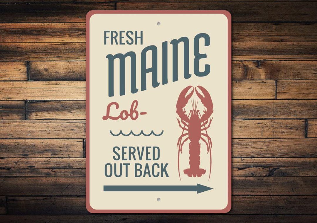Fresh Maine Lobster Sign - Coastal Seafood Kitchen Decor - Nautical ...
