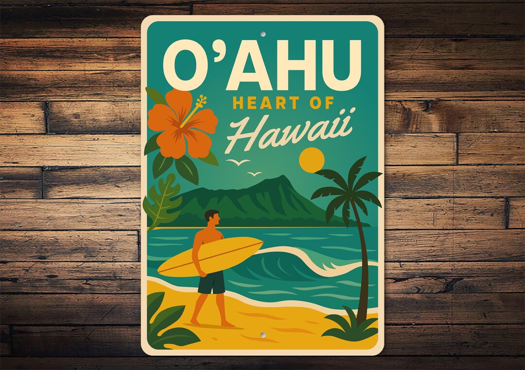 Oahu Heart of Hawaii Sign, Beach House Sign, Oahu Wall Decor, Tropical ...