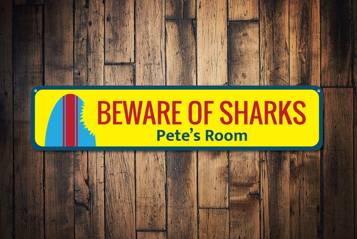 Beware Of Sharks Sign Custom Surfboard Shark Bite Sign | Etsy