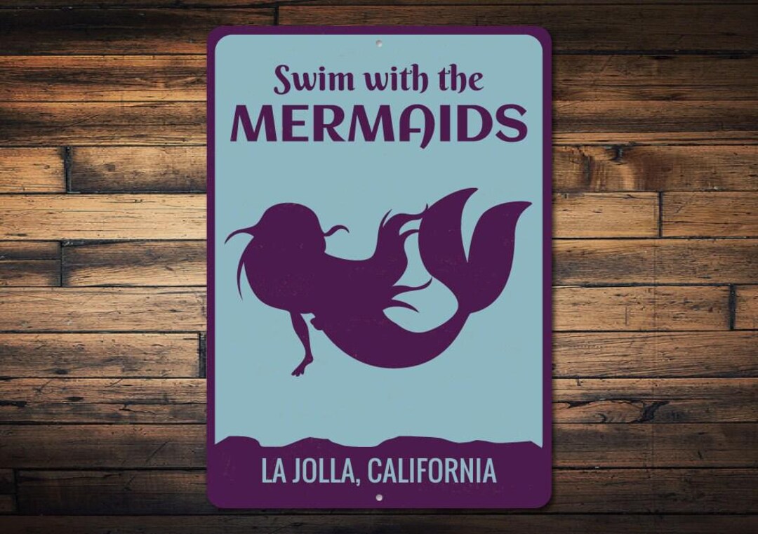 Swim With the Mermaids Sign, Personalized Beach Location Name Metal ...