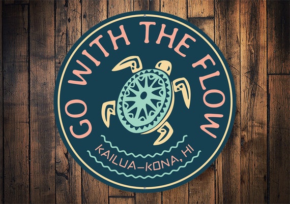 Go With the Flow Sign Cute Turtle Decor Turtle Sayings - Etsy