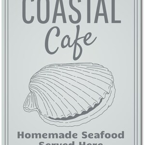 Coastal Cafe Sign, Coastal Cafe Decor, Beach Shell Decor, Scallop Sign ...