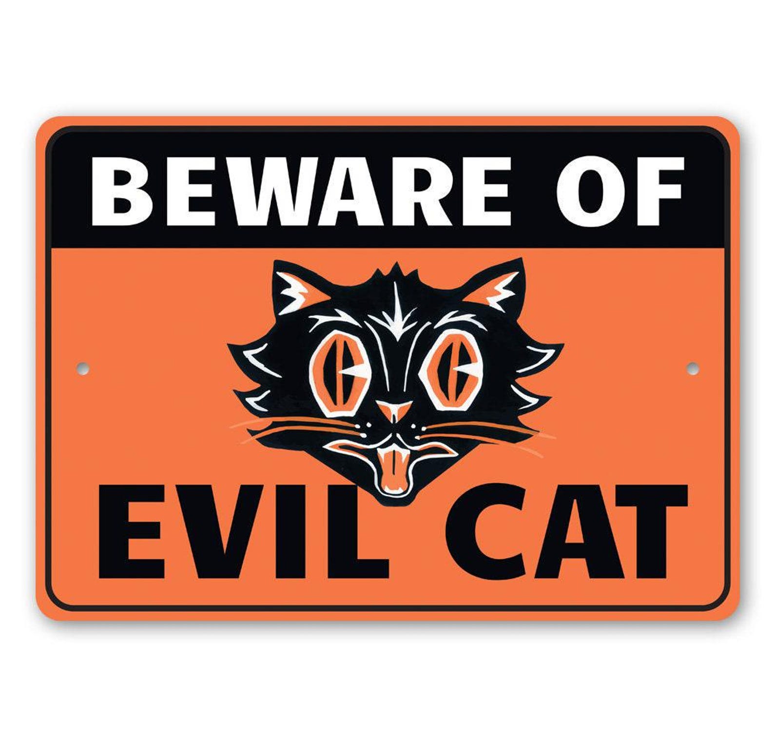 Beware of Evil Cat, Evil Cat Signs, Black Cat Decor, Halloween Sign ...