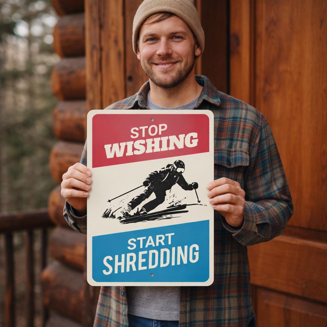 Stop Wishing Start Shredding Sign, Ski Lodge Sign, Ski Lodge Gift ...