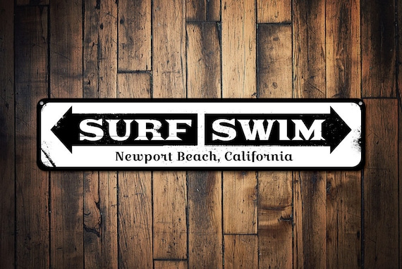 Surf Swim Sign Personalized Beach Location Directional Arrow | Etsy