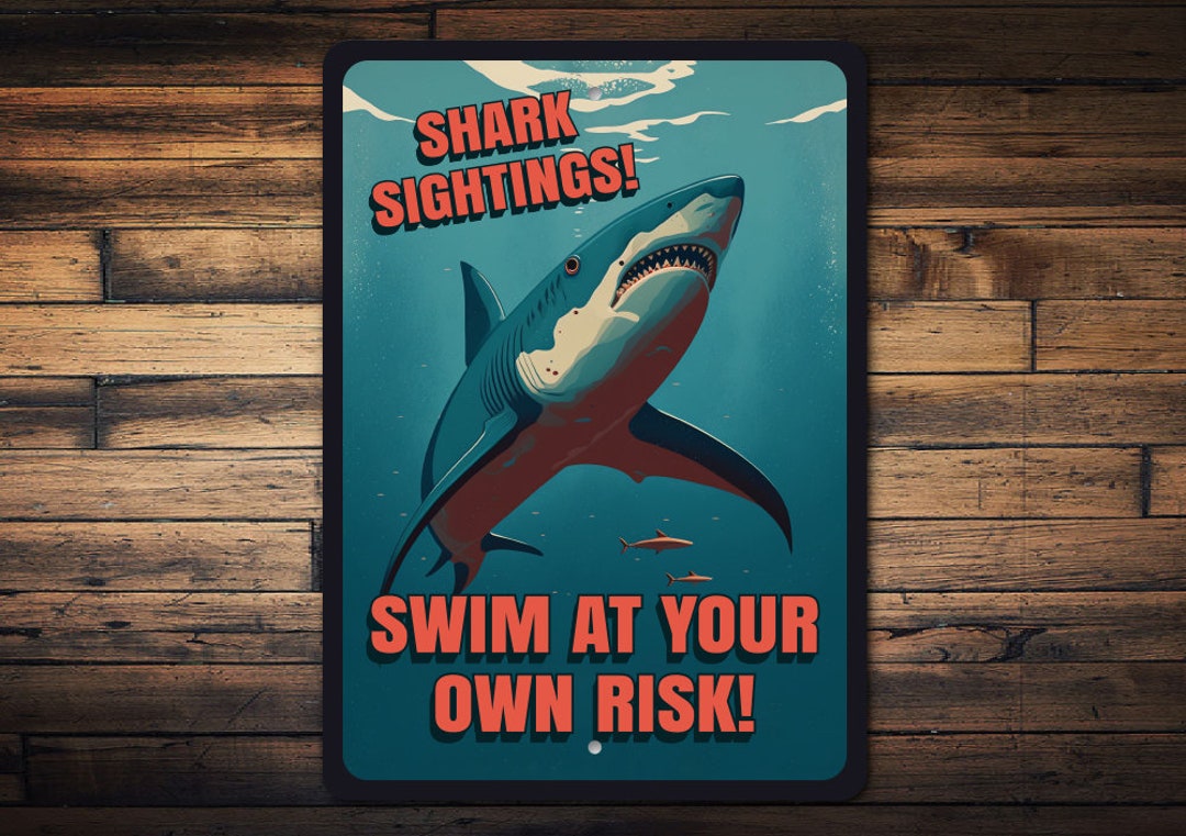 Vintage Shark Warning Sign, Shark Waters Sign, Caution Shark Sign ...