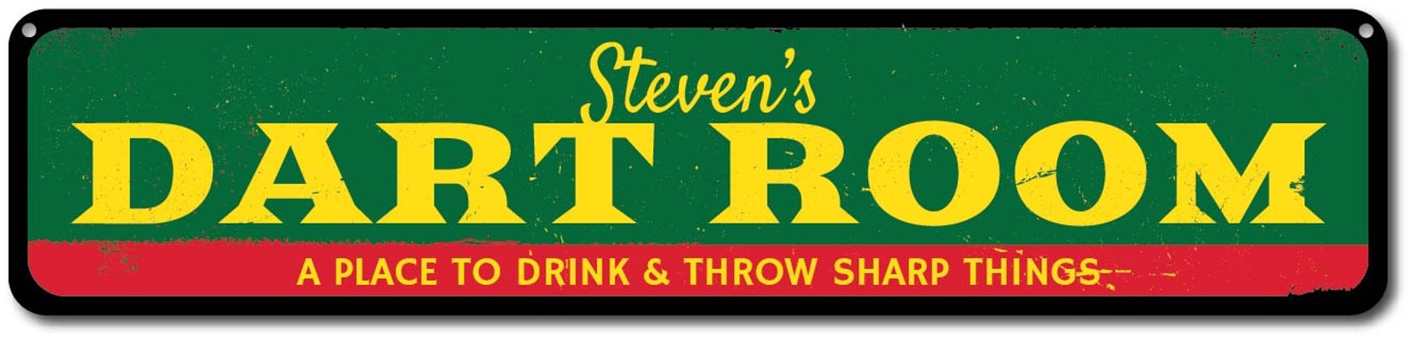 Dart Room Sign, Personalized Name Man Cave Sign, A Place to Drink Beer ...