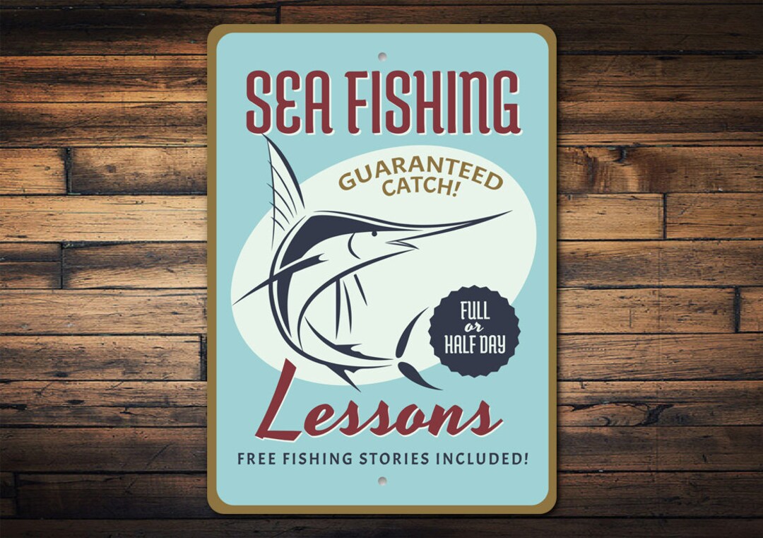 Sea Fishing Lessons Sign, Fishing Sign, Anglers Gifts, Retro Fishing ...