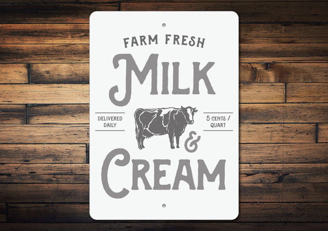 Milk & Cream Sign Farm Fresh Milk Sign Dairy Cow Decor - Etsy