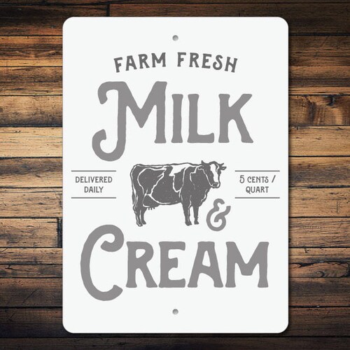 Milk & Cream Sign Farm Fresh Milk Sign Dairy Cow Decor - Etsy