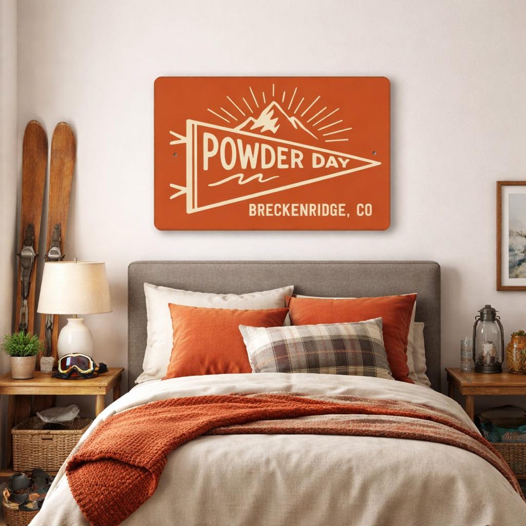 Powder Day Metal Sign, Custom Ski Location, Colorado Ski Decor, Retro ...