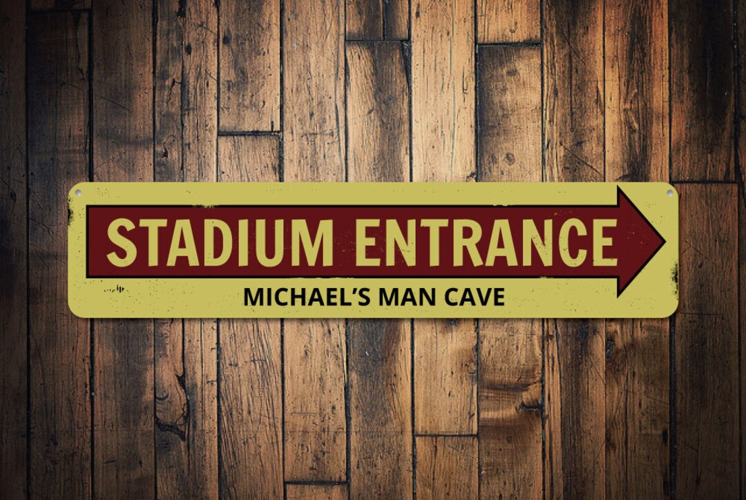 Stadium Entrance Arrow Sign, Personalized Man Cave Name Sign, Custom ...