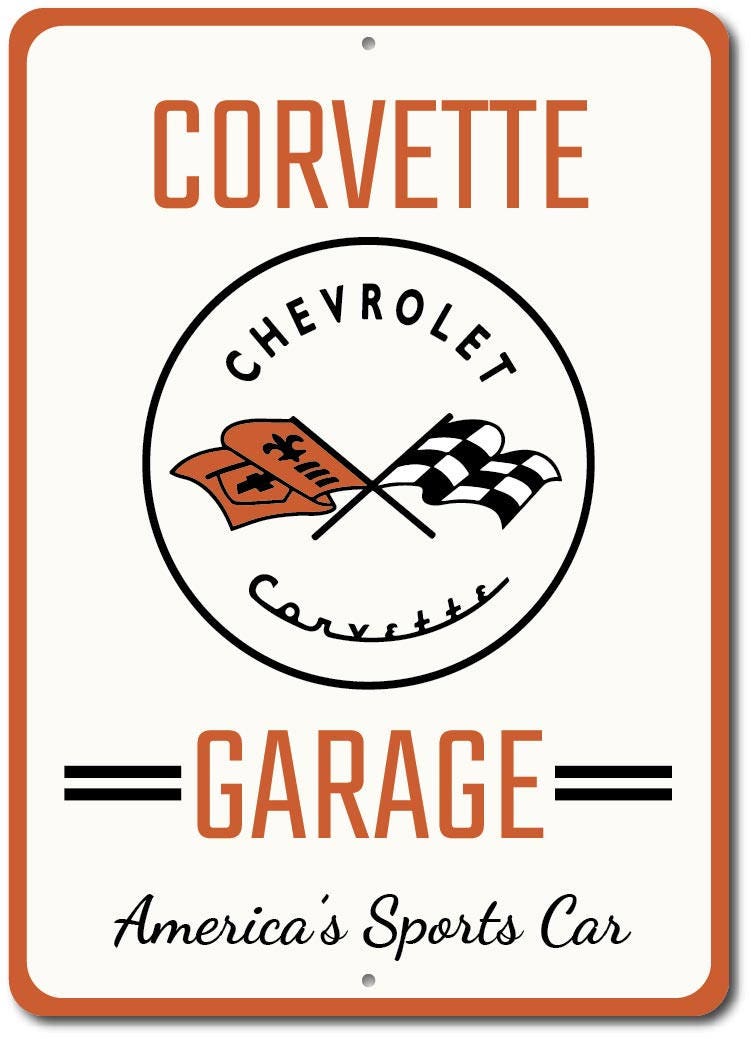 Corvette Garage Sign, Corvette Gift, Corvette Decor, Corvette Logo Sign ...