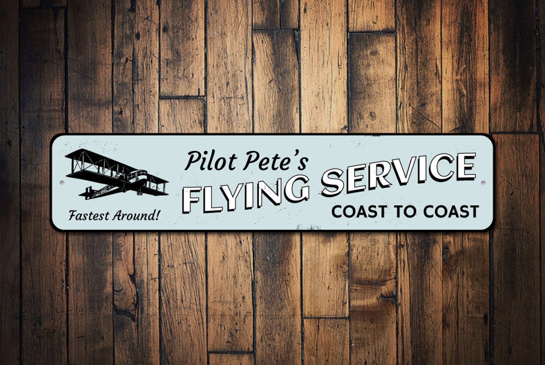 Coast to Coast Flying Service Sign, Personalized Pilot Name Airplane ...