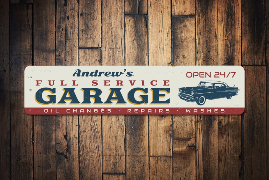 Full Service Garage Sign, Personalized Car Owner Name Gift, Open 24/7 ...