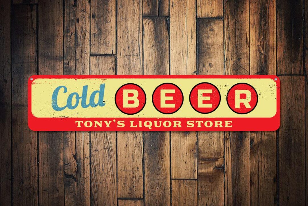 Cold Beer Sign, Personalized Liquor Store Sign, Custom Bar Name Sign ...