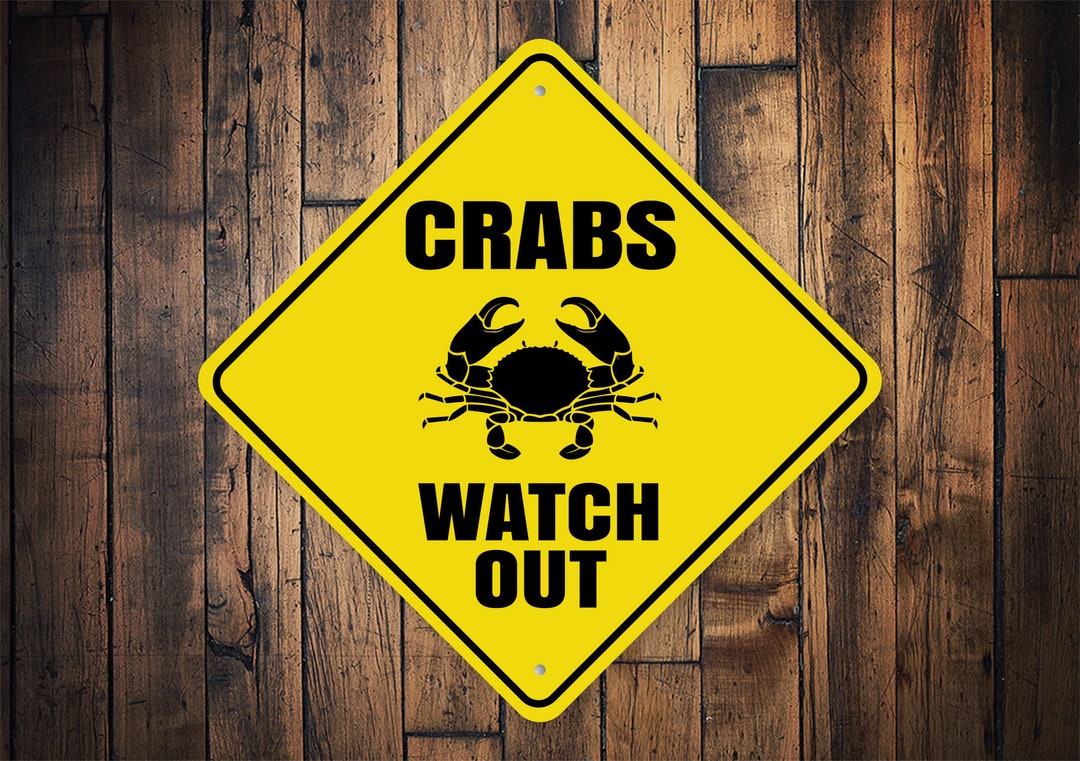Crab Beach Sign, Caution Crabs Ahead, Crab Room Gift, Crab Sign, Beach ...