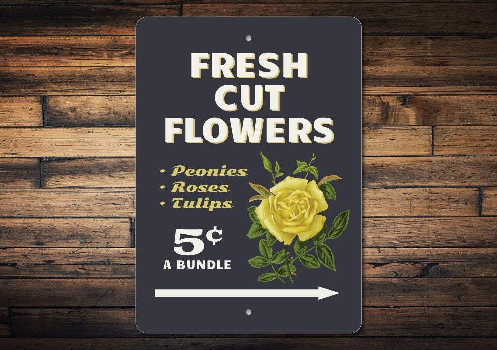 Fresh Cut Flowers Sign, Yellow Rose Sign, Rose Lover Gift, Flower Shop ...