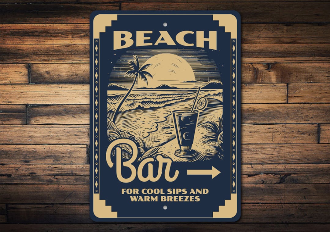 Beach Bar Directional Sign, Oceanfront Bar Sign, Beach Bar Decor, Ocean ...