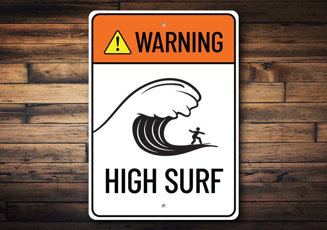 High Surf Sign, Warning High Surf, Ocean Decor Gifts, Metal Waves Sign ...