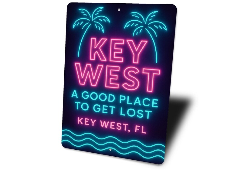 Key West Get Lost Sign – Miami Vice Neon Metal Wall Art for Beach House ...