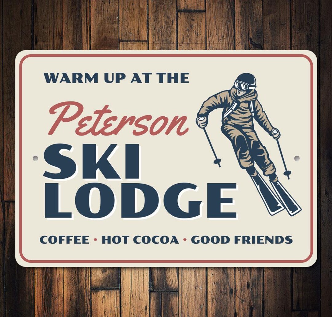 Personalized Ski Lodge Sign – Custom Skiing Decor, Winter Sports Wall ...