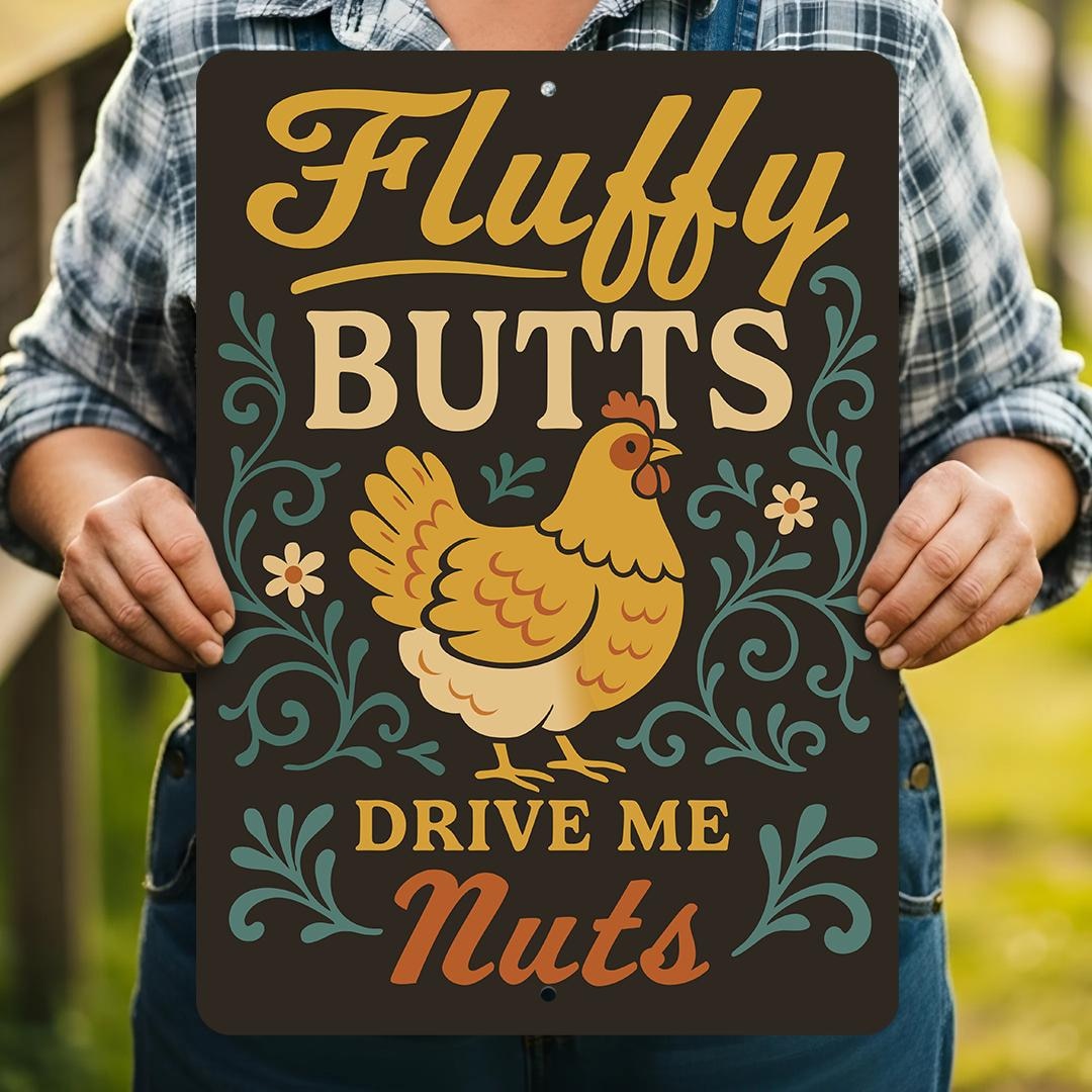 Fluffy Butts Drive Me Nuts Sign, Chicken Lover Gift, Farmhouse Hen Sign ...