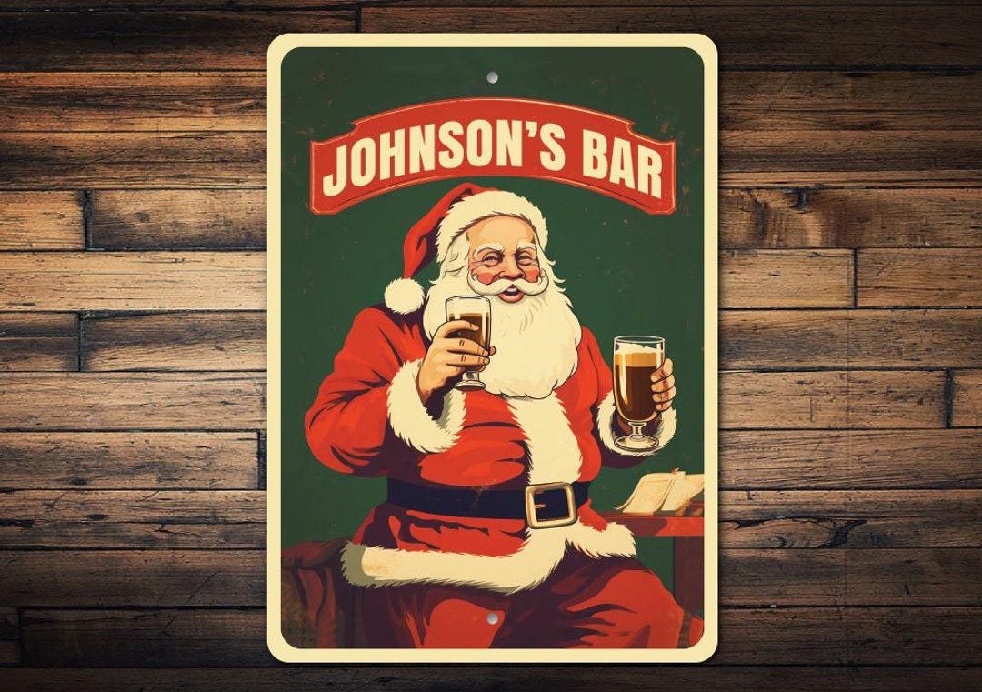 Santa Beer Sign, Retro Bar Sign, Vintage Bar Decor, Holiday Bar Sign ...