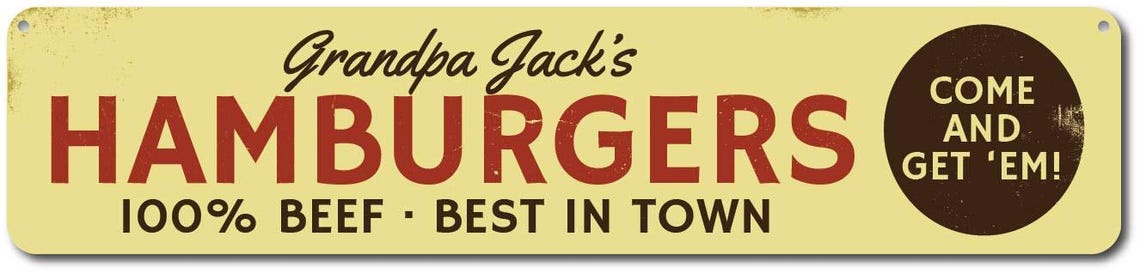 Hamburgers 100% Beef Sign, Personalized Best in Town Come & Get 'em ...