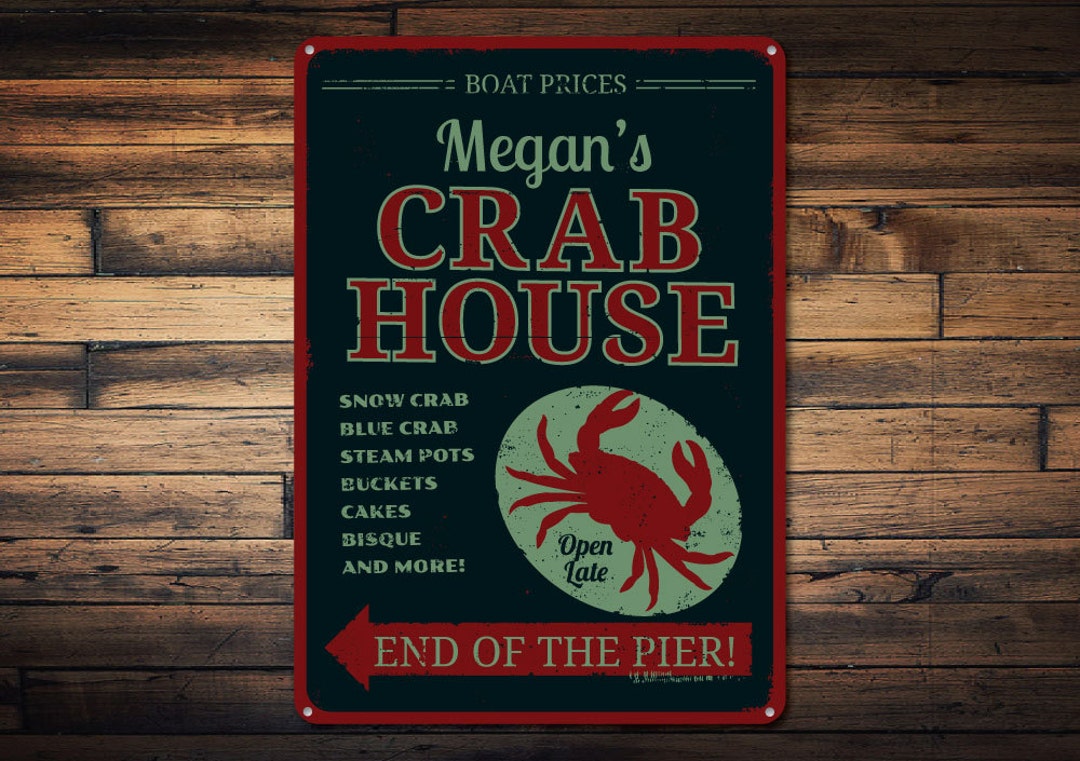 Crab House Sign, Personalized Seafood Restaurant Name Sign, End of the ...