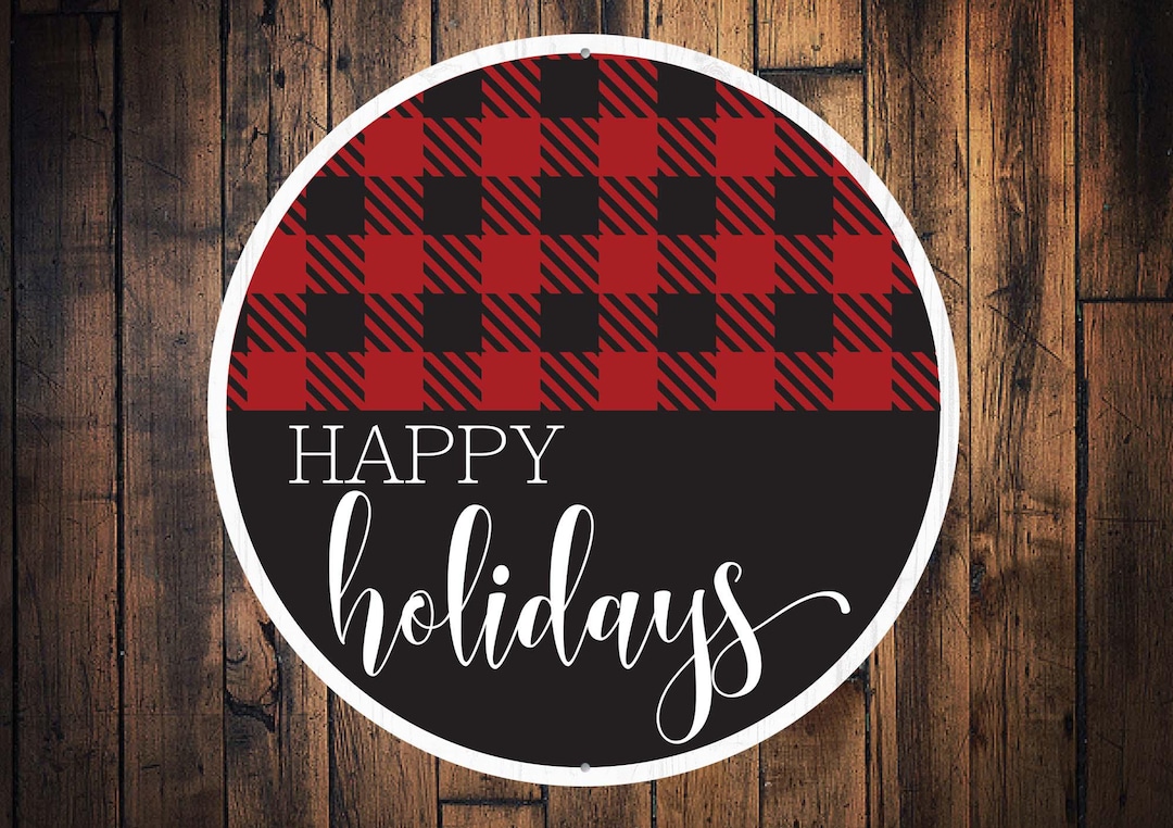 Happy Holidays Round Christmas Sign, Christmas Front Door Decor ...