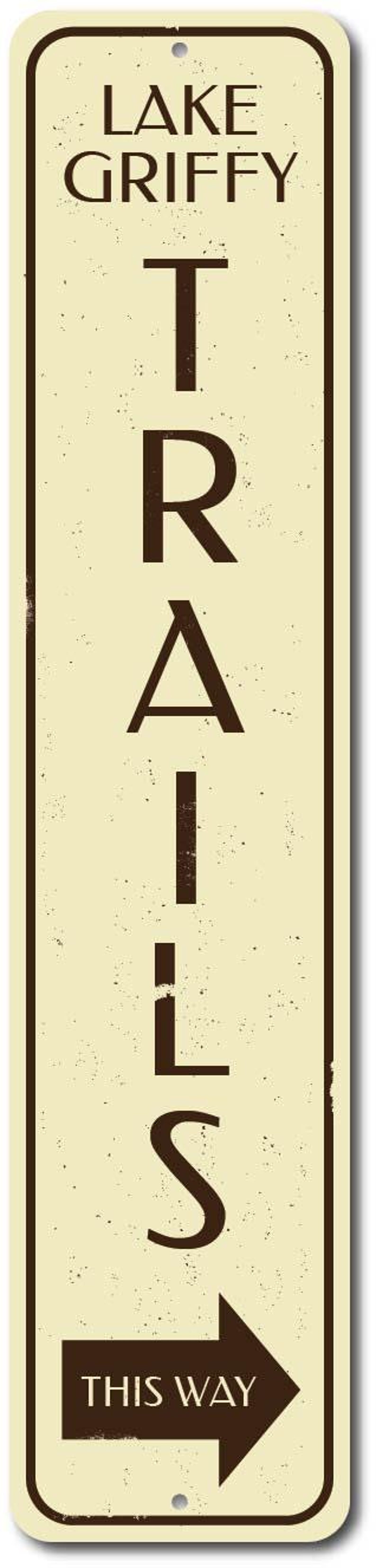 Trails This Way Sign, Personalized Vertical Lake Name Sign, Custom ...