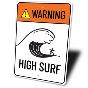 High Surf Sign, Warning High Surf, Ocean Decor Gifts, Metal Waves Sign ...