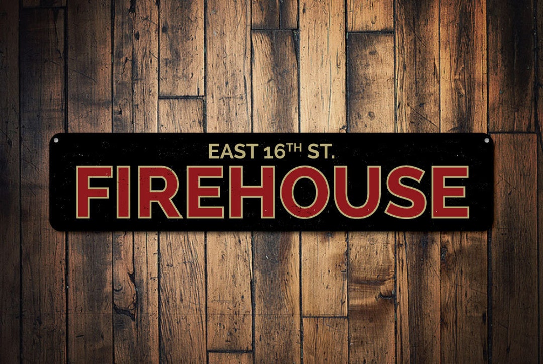 Firehouse Street Name Sign, Personalized Fire Station Location Sign ...