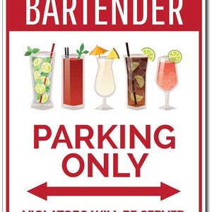 Bartender Parking Sign, Bartender Sign, Bartender Gift for Bar Lover ...