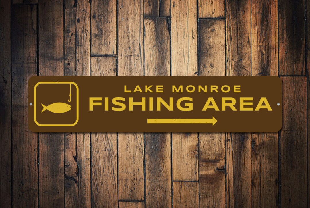 Fishing Area Sign, Custom Hook Line Fish Arrow Lake Location Name Gift ...