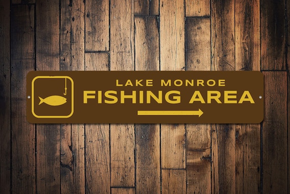 Fishing Area Sign Custom Hook Line Fish Arrow Lake Location | Etsy