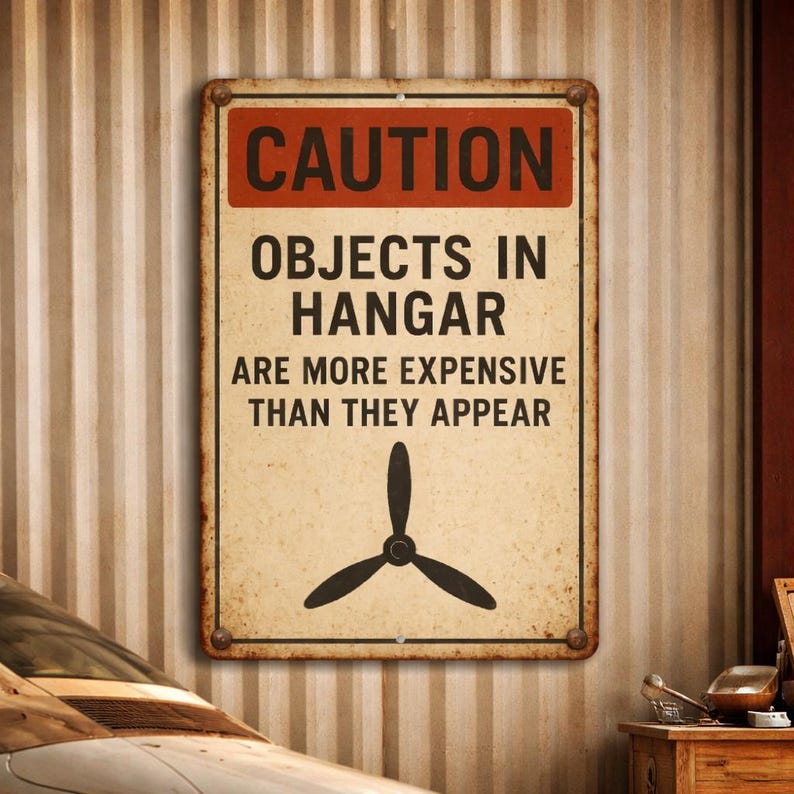Caution Objects in Hangar Sign, Funny Aviation Metal Sign, Vintage ...