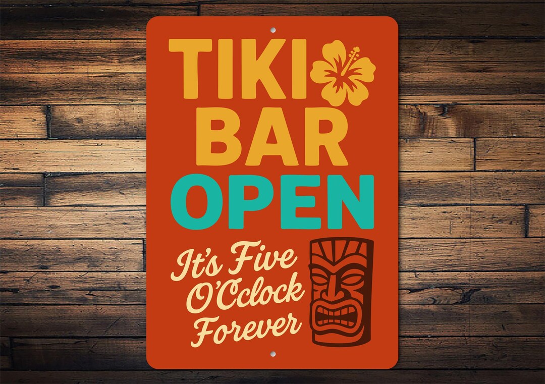 Tiki Bar Open Sign, It's Five O'clock Sign, Tiki Bar Sign, Home Tiki ...