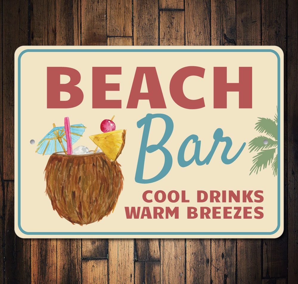 Beach Cocktail Sign Beach Bar Decor Beach Bar Sign Coconut - Etsy