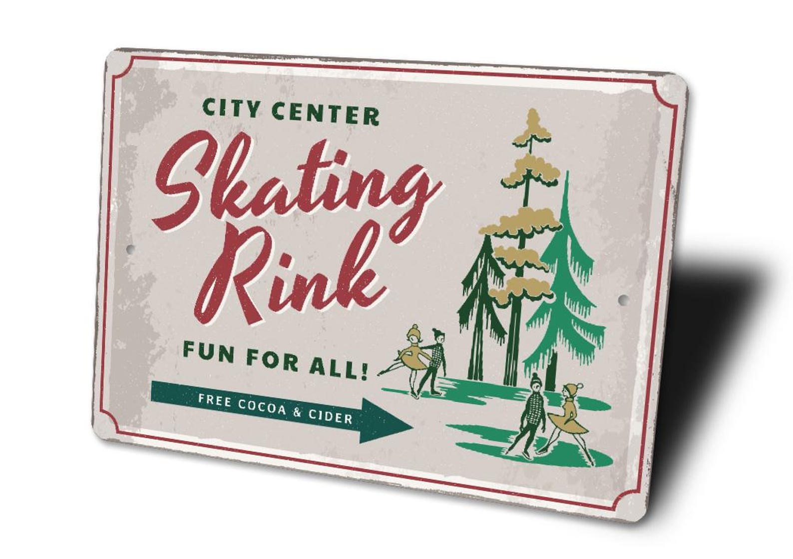 Retro Ice Skating Rink Sign, Metal Skating Wall Sign, Skating Rink ...