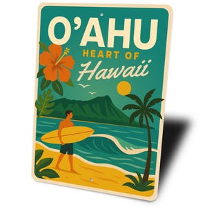 Oahu Heart of Hawaii Sign, Beach House Sign, Oahu Wall Decor, Tropical ...