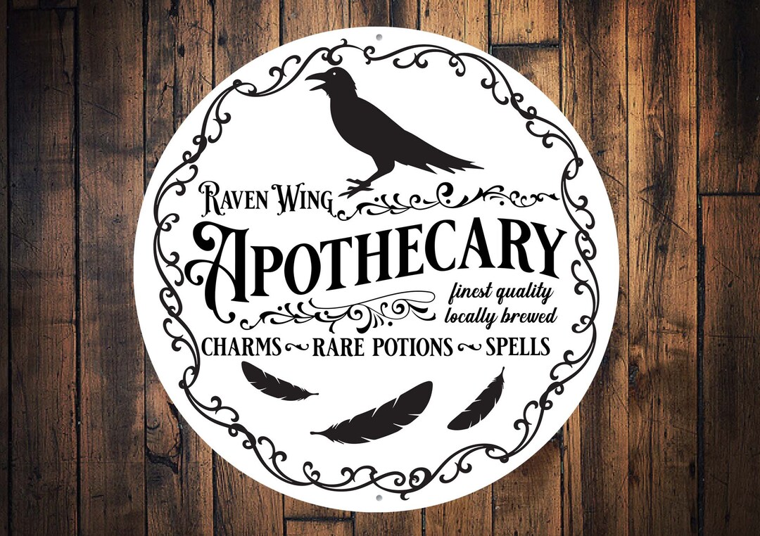Raven Apothecary Sign, Vintage Halloween Round Decor, Front Door Wreath ...