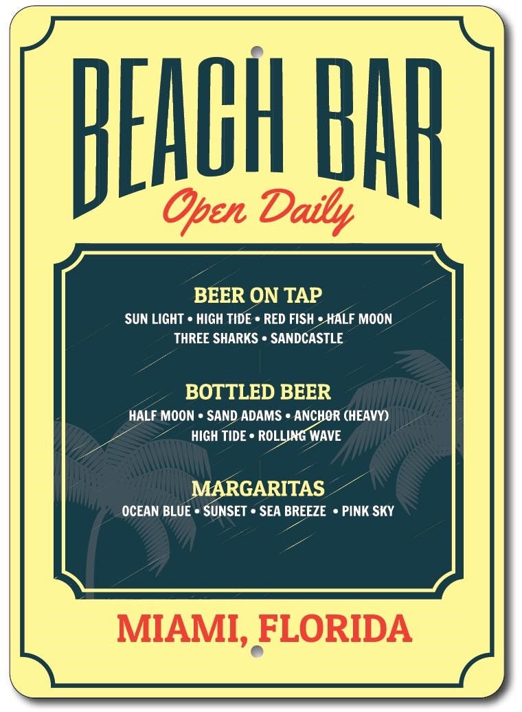 Beach Bar Menu Sign Bar Drinks Sign Custom Bar Sign Beach - Etsy