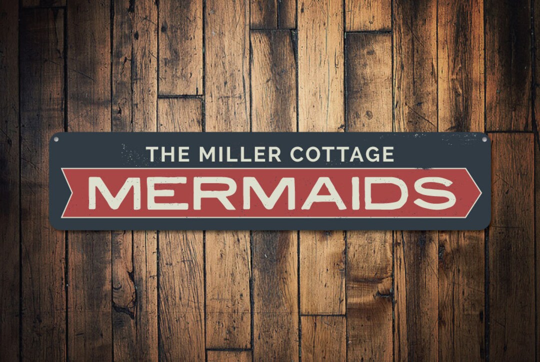 Mermaids Arrow Sign, Personalized Family Name Beach Cottage Sign ...