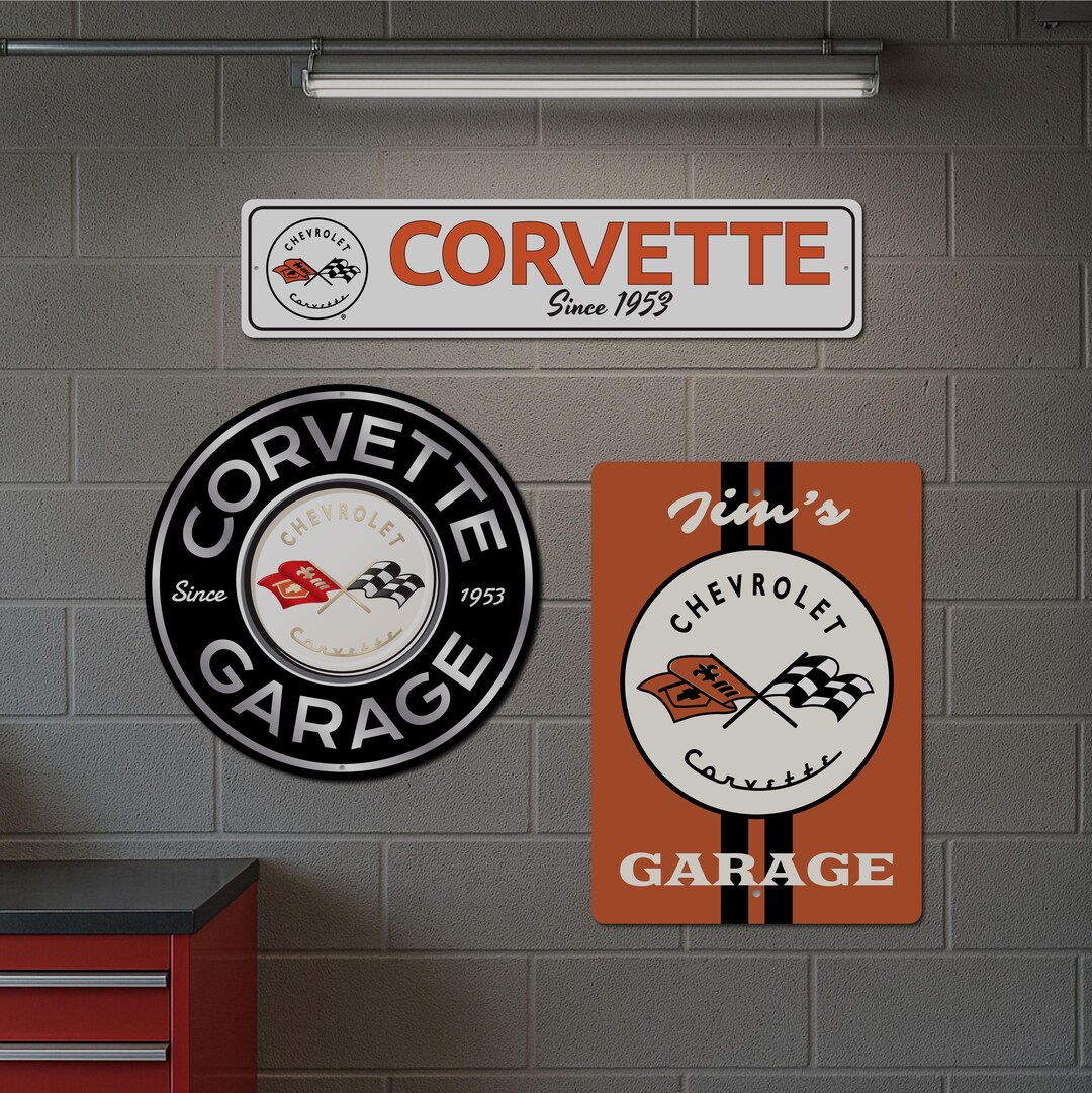 Corvette Garage Metal Sign Bundle – Vintage Chevrolet Wall Decor Set ...